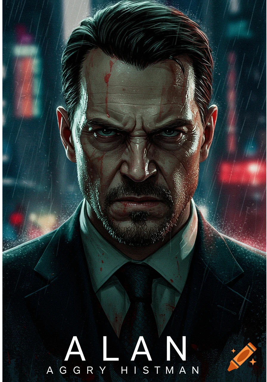 Gritty digital painting of an angry man with blood on his face in a ...