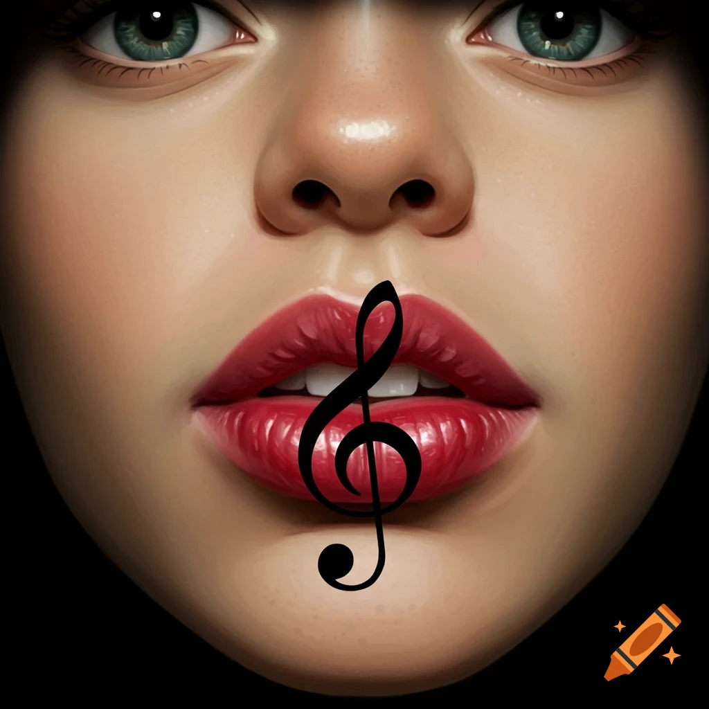 Close-up of a face with a treble clef covering the mouth. on Craiyon