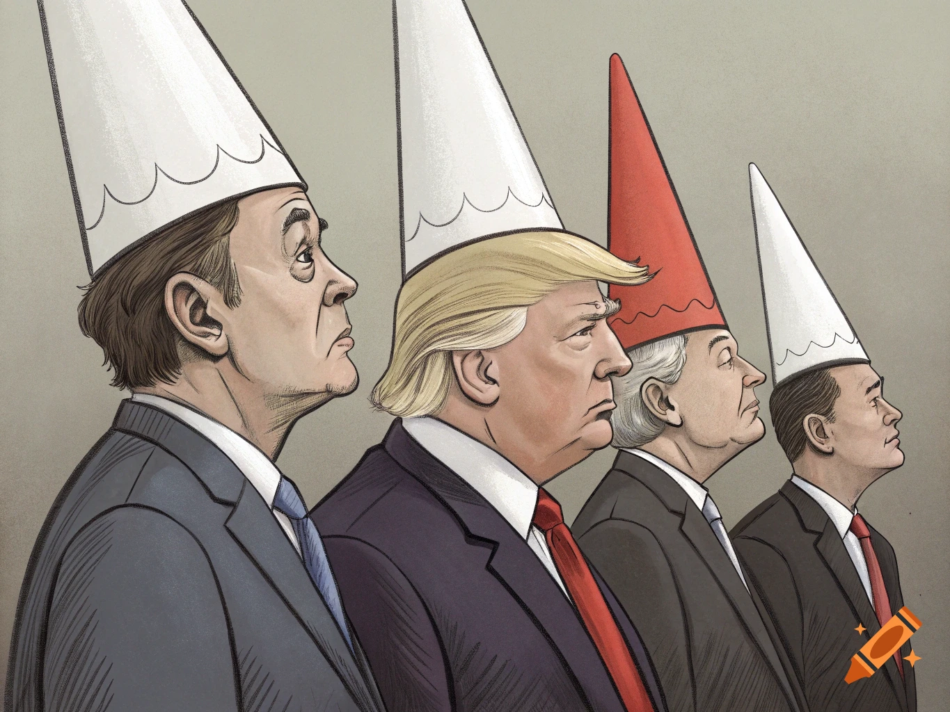 Political cartoon of Donald Trump and others wearing pointed hats on ...