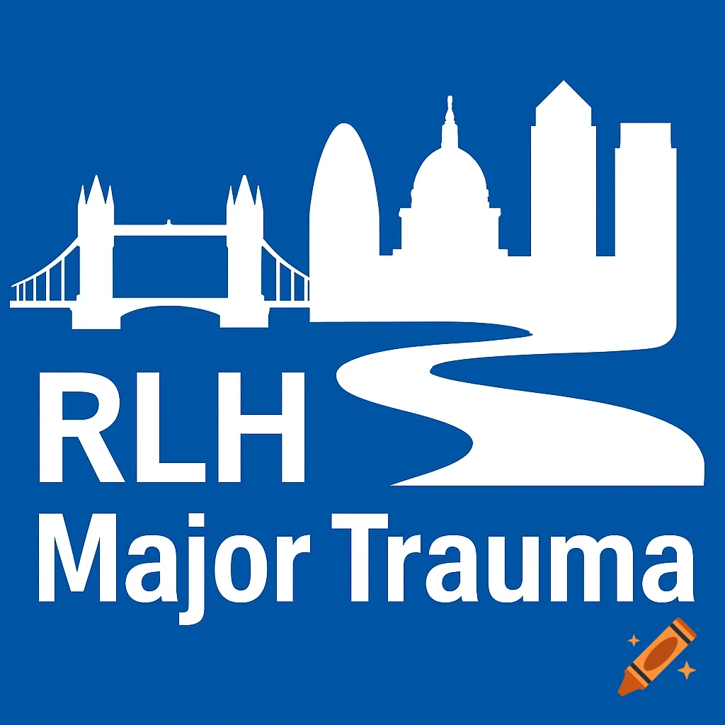 Blue logo with white London cityscape silhouette, river, and RLH Major ...