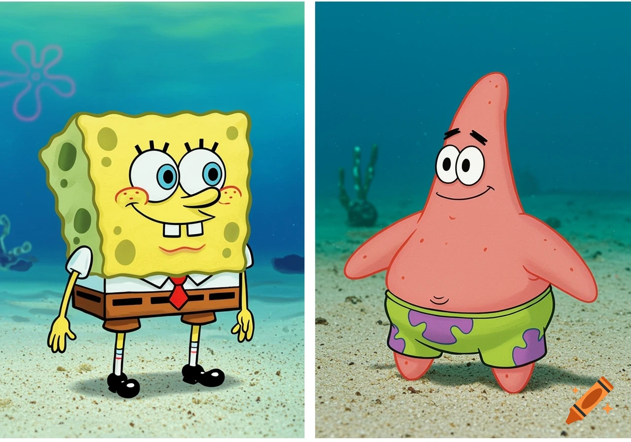 Spongebob and Patrick stand on the seafloor on Craiyon
