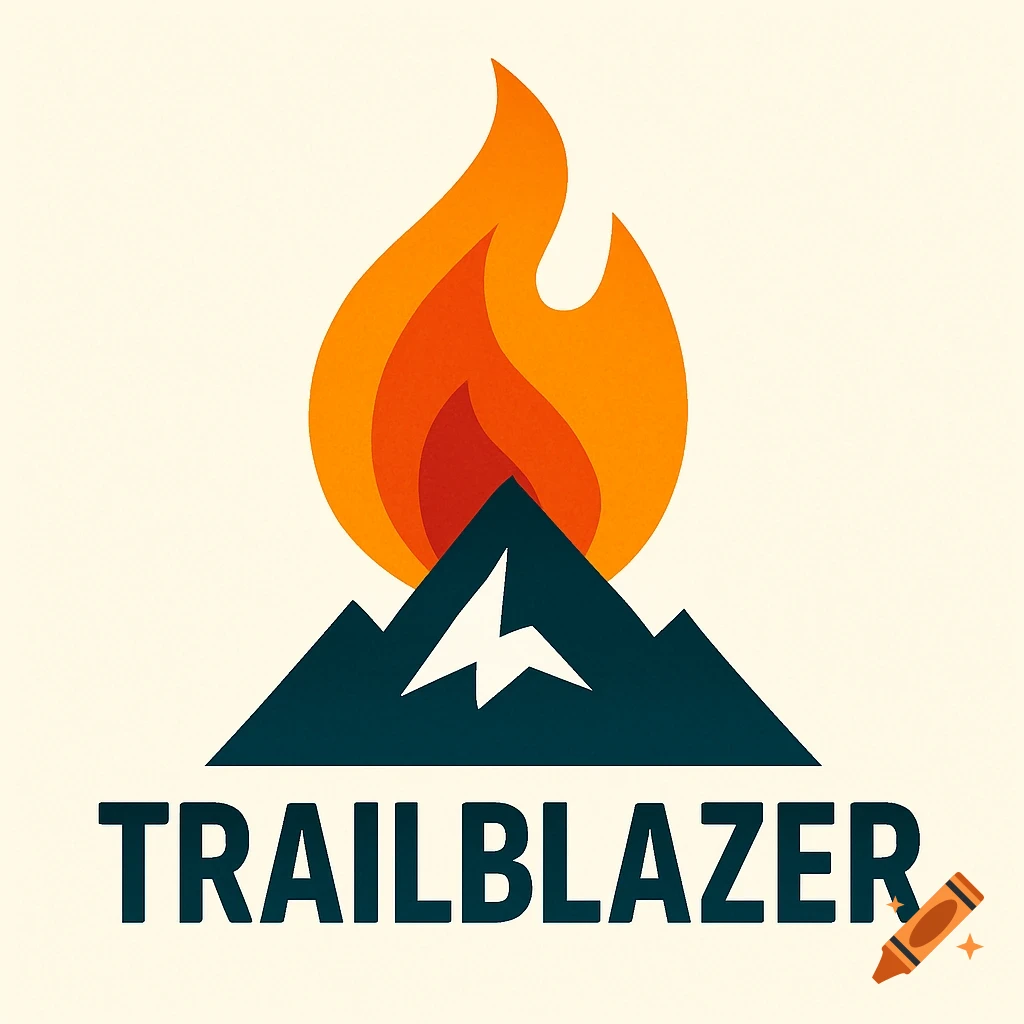 Trailblazer logo featuring a mountain peak with a flame and text below ...