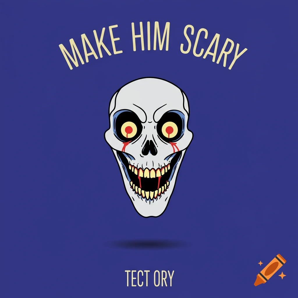 A cartoon illustration of a scary skull with red eyes, bloody tears ...