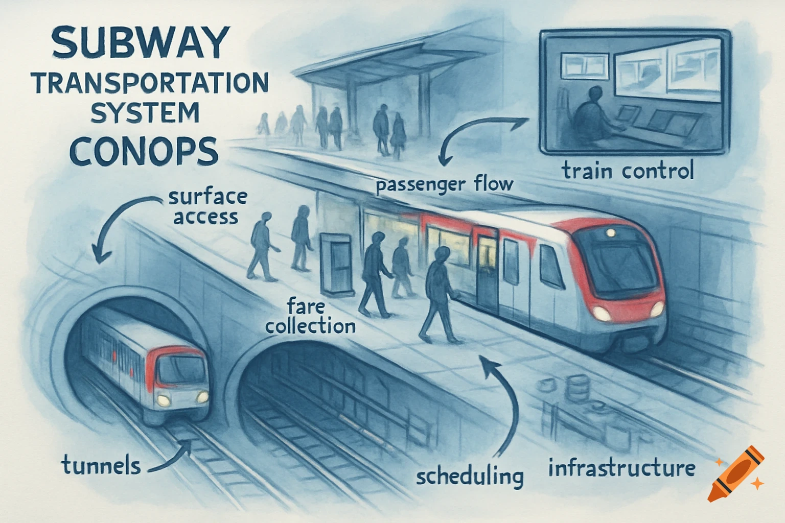 Illustration diagram of a subway transportation system showing ...