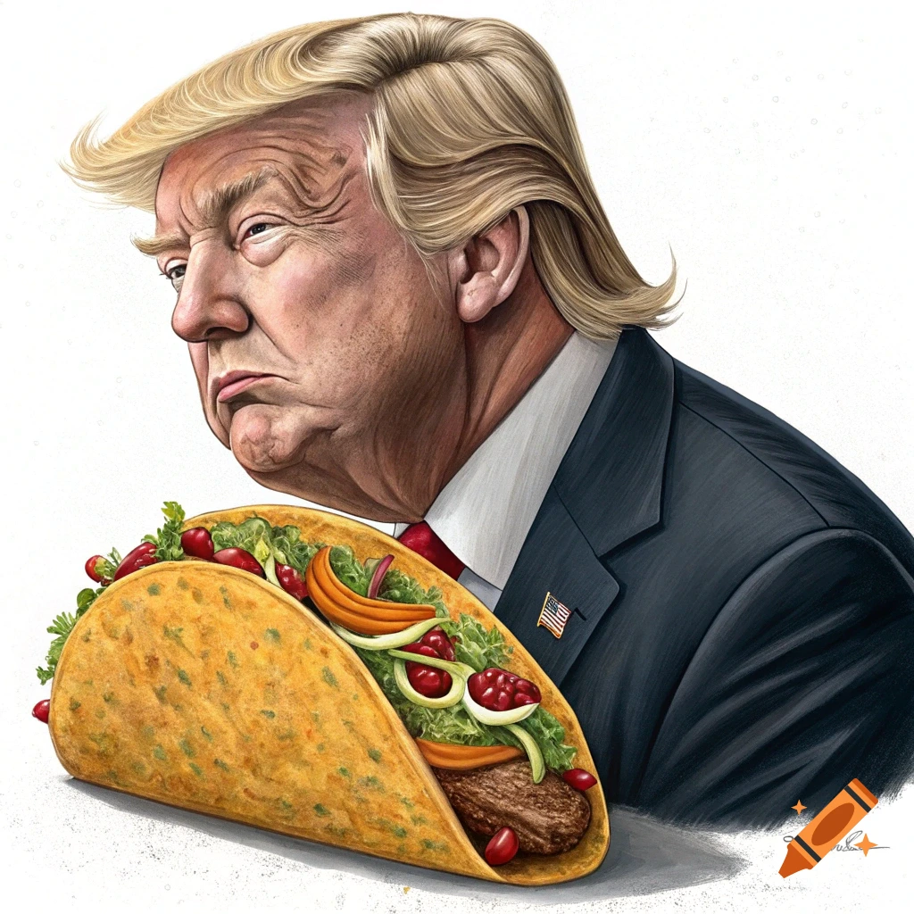 Illustration of a man resembling Donald Trump standing next to a large ...