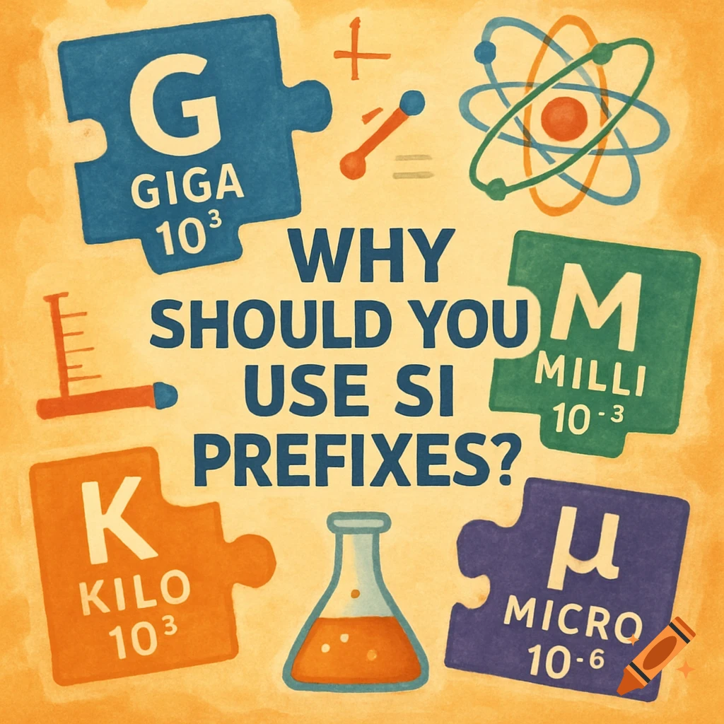 Educational illustration about SI prefixes with puzzle pieces, science ...