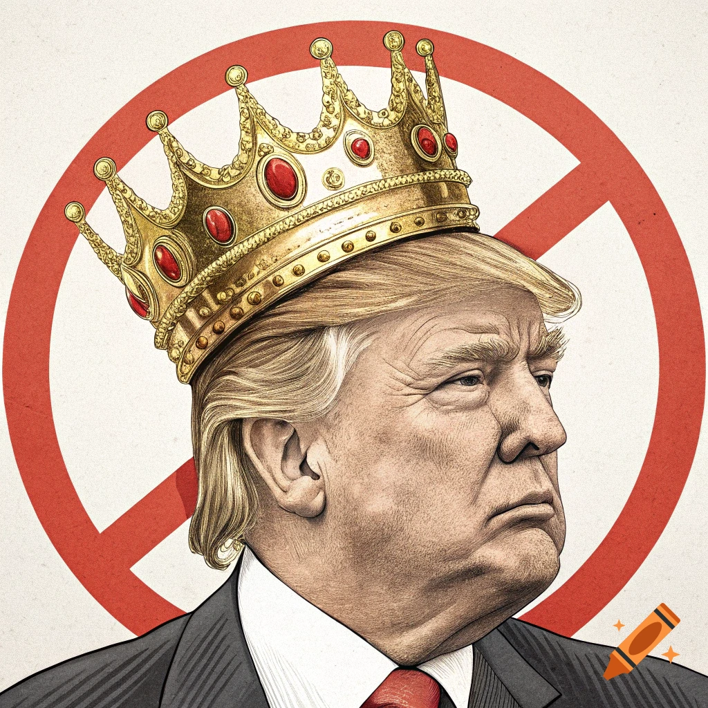 Illustration of Donald Trump wearing a golden crown with a red circle ...
