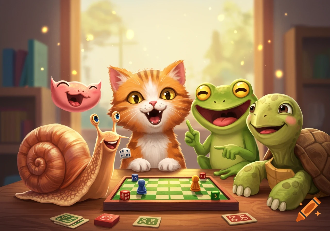 Cute cartoon animals playing a board game on Craiyon
