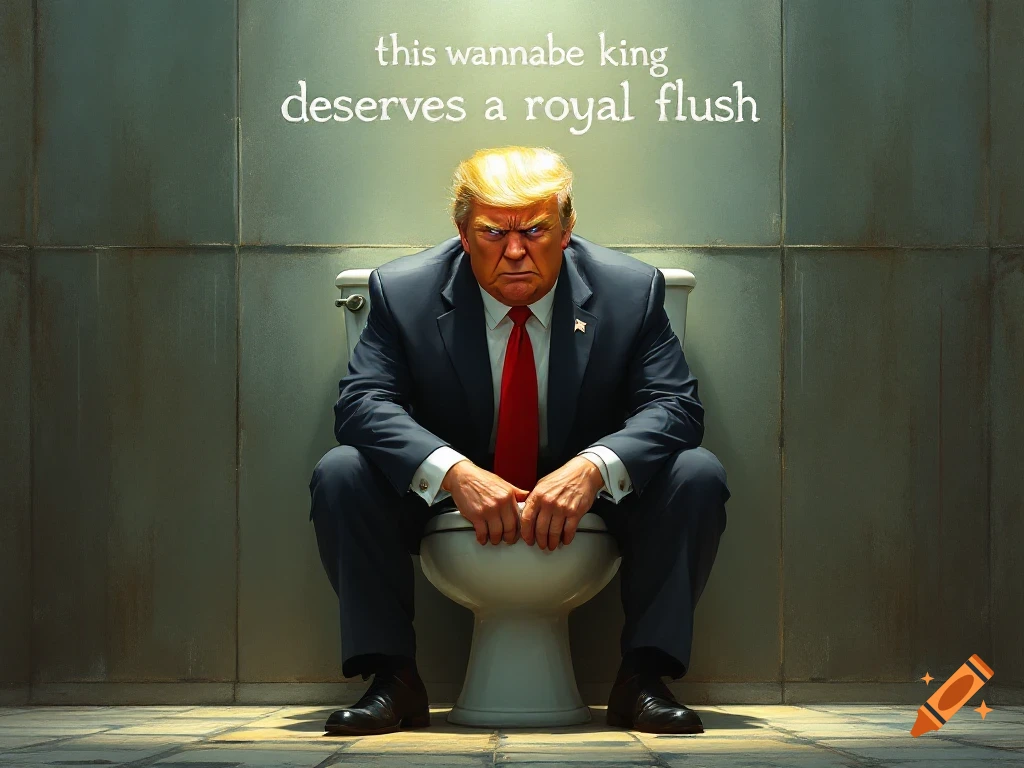 Illustration of Donald Trump sitting on a toilet with text 'this ...