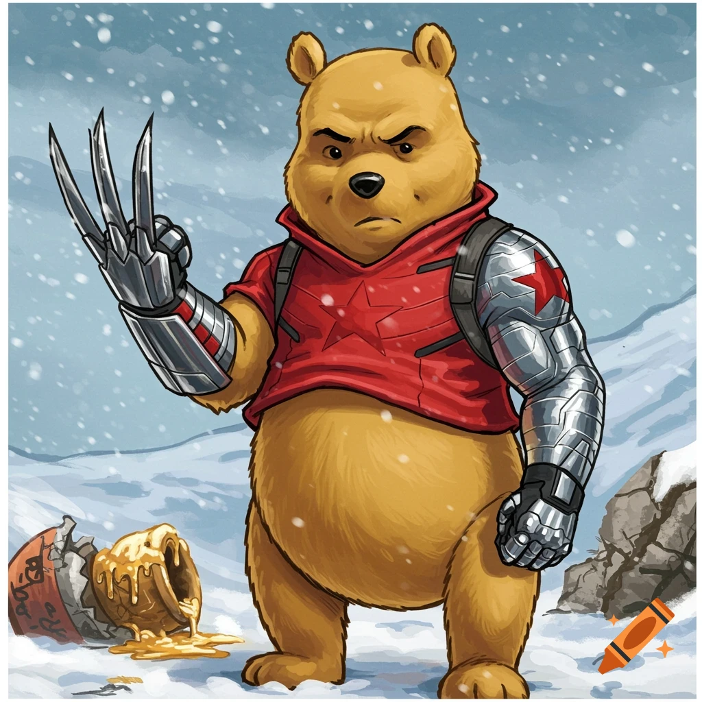 Winnie the Pooh dressed as the Winter Soldier, complete with metal arm ...