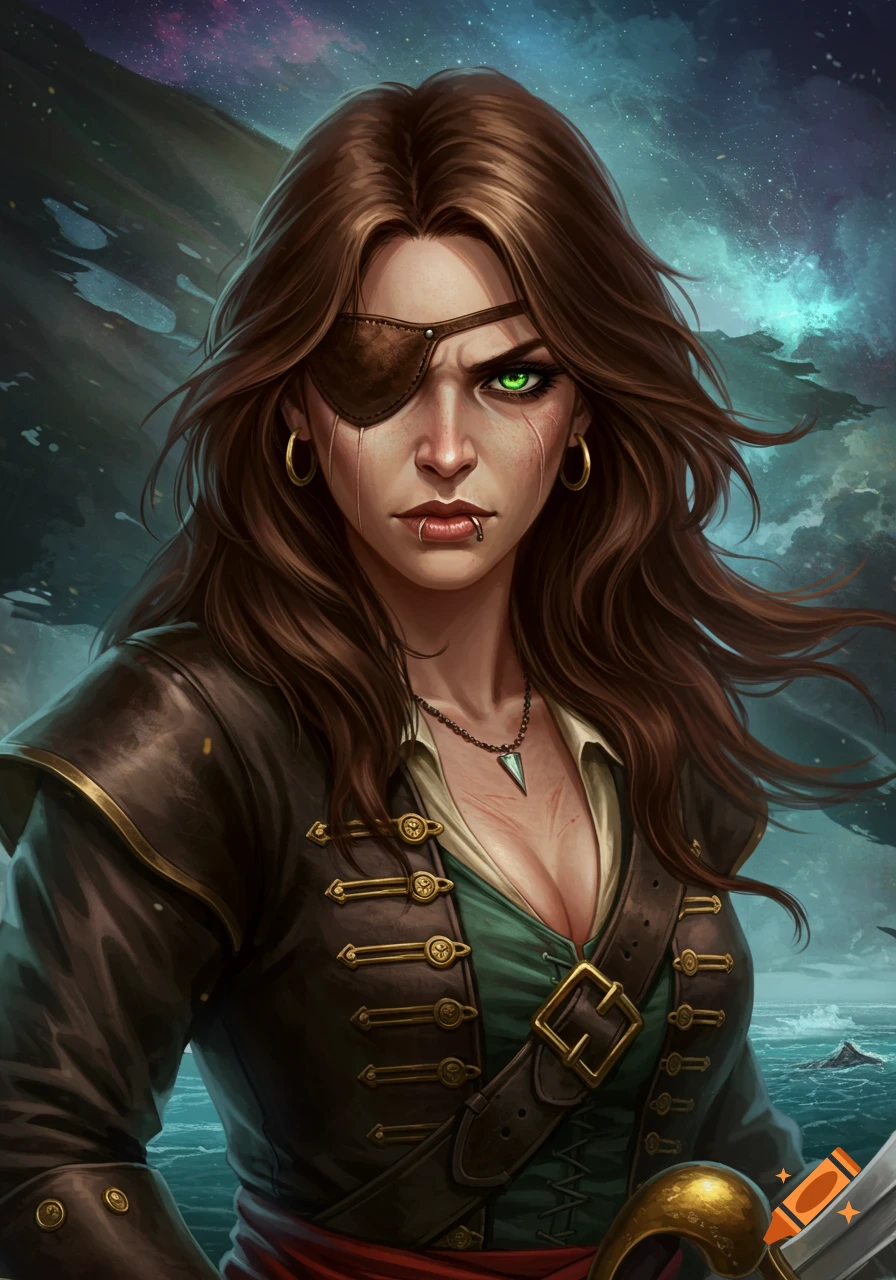Fantasy portrait illustration of a female pirate captain with an eye ...