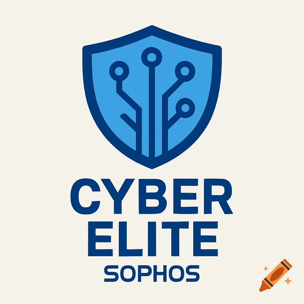Blue shield logo with circuit pattern and text 'CYBER ELITE SOPHOS'. on ...