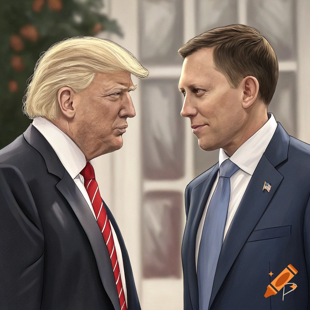 Illustration of Donald Trump and J.D. Vance looking at each other on ...