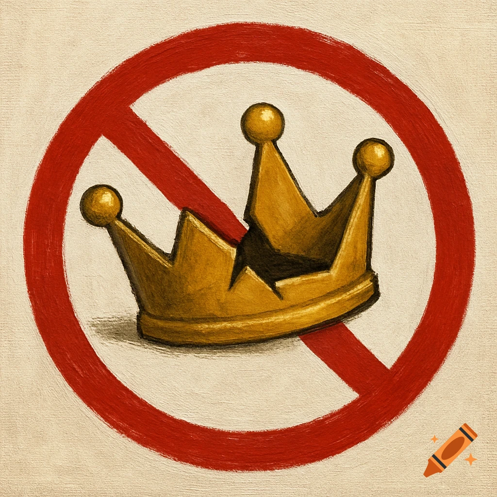 A drawing of a golden broken crown inside a red circle with a slash. on ...