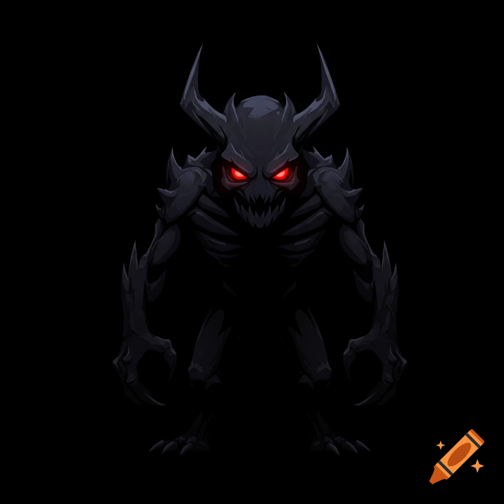 A dark, stylized monster with red eyes in game art style. on Craiyon