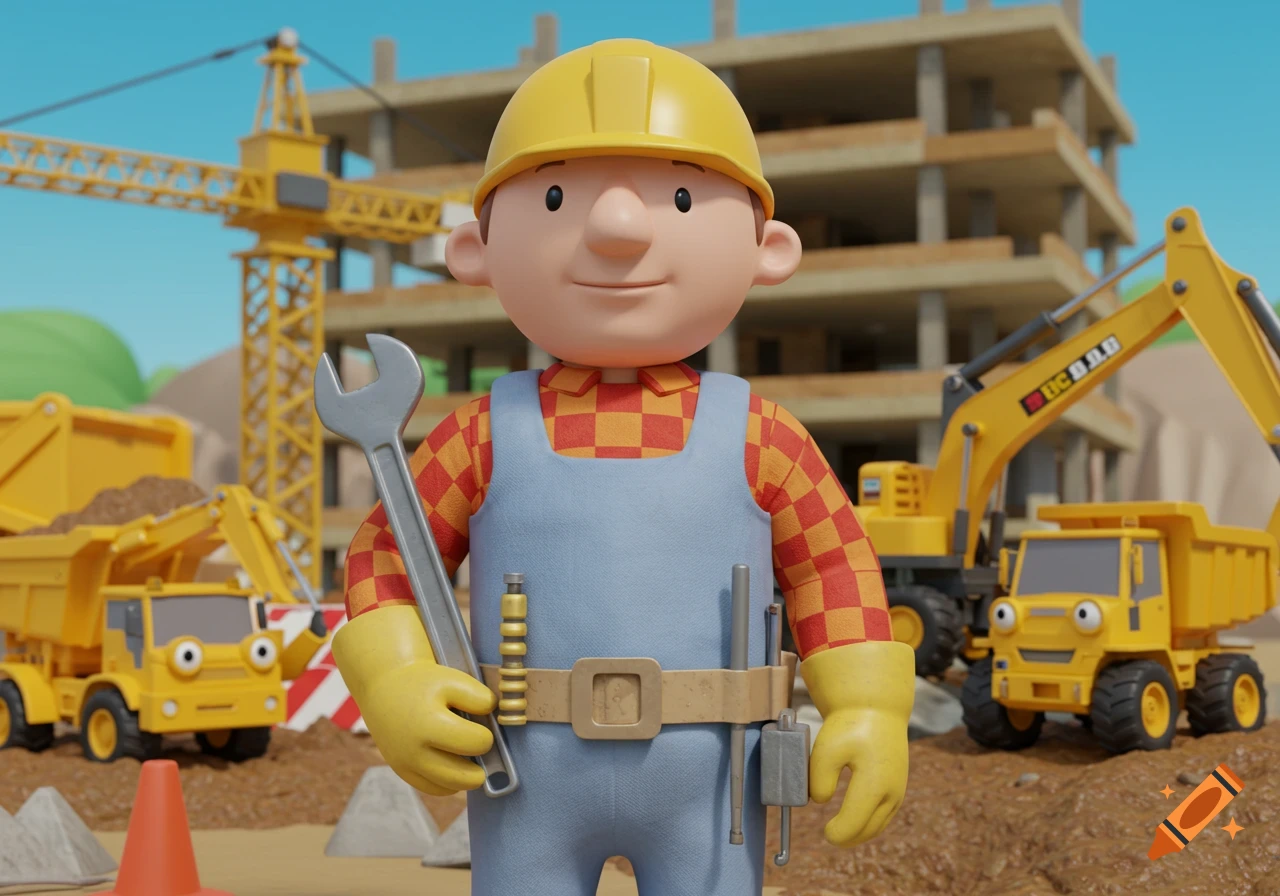 3D animated character resembling Bob the Builder holding a wrench at a ...