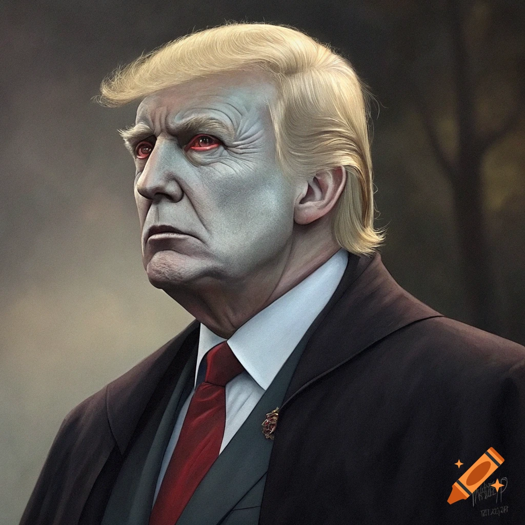 Digital painting portrait of Donald Trump with pale skin and red eyes ...