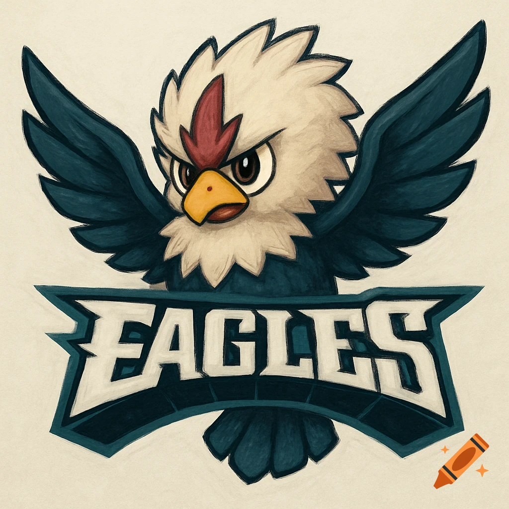 Cartoon Rufflet Pokemon eagle logo with wings spread and the word ...