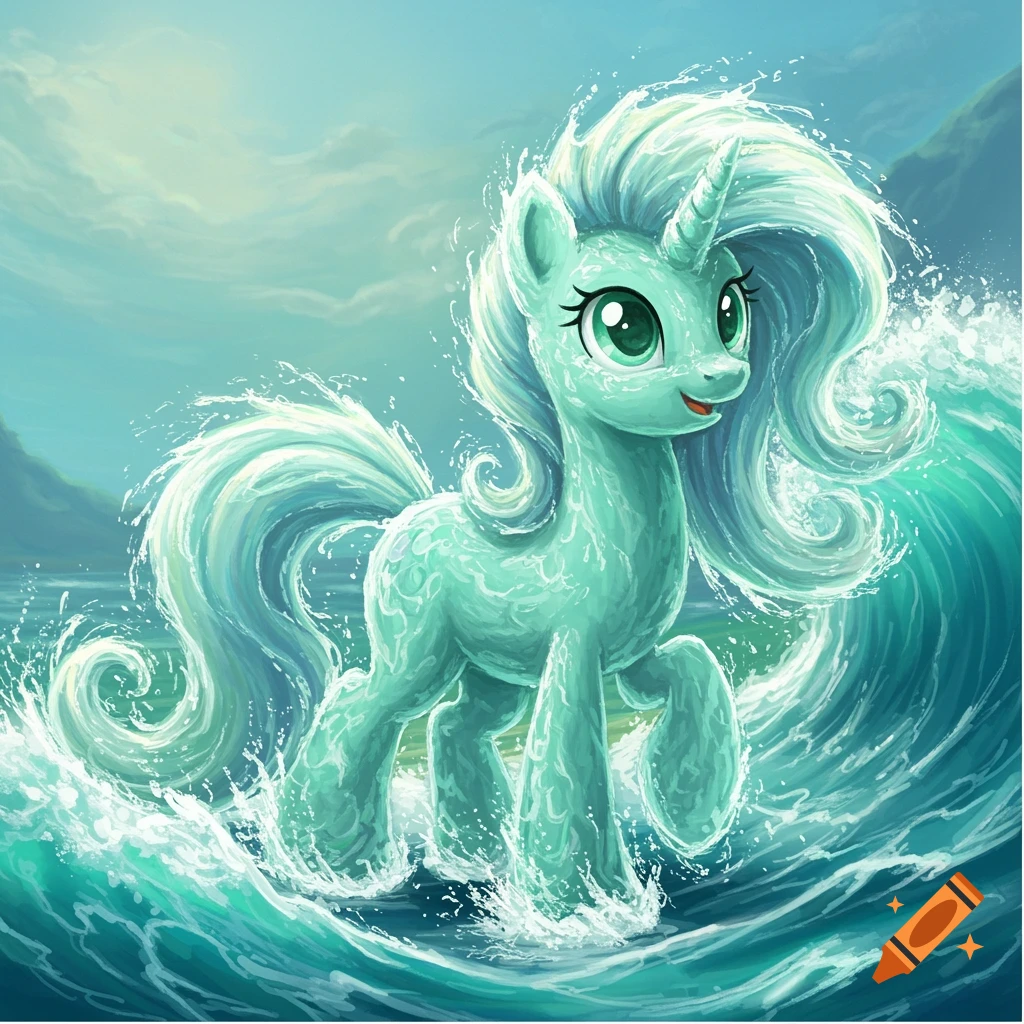 My Little Pony style character made of water standing in the ocean ...