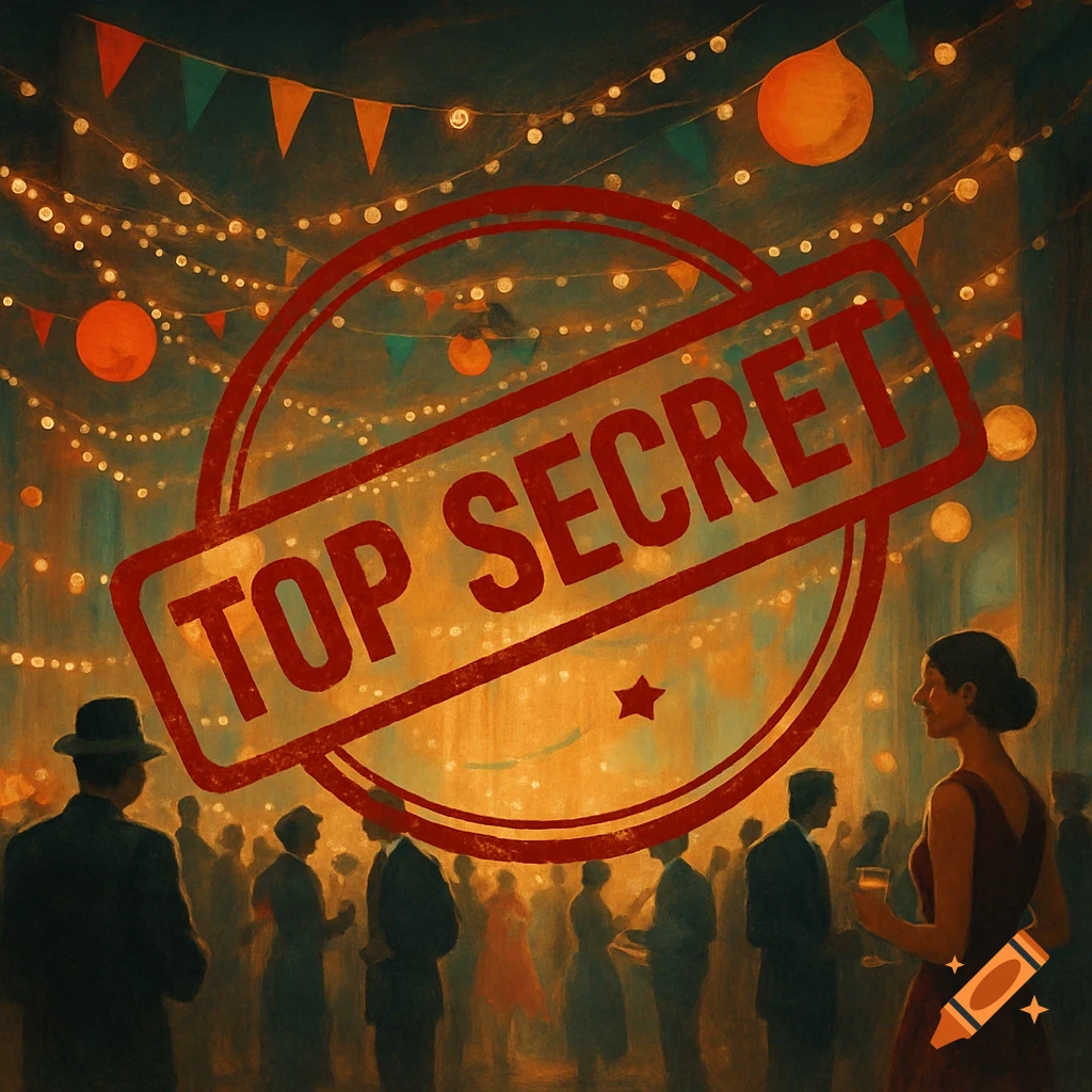 Vintage style painting of a party scene with people, lights, and ...