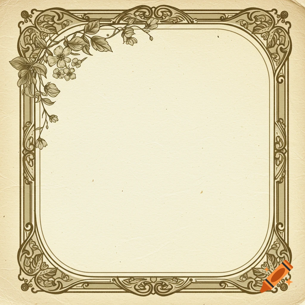 Vintage style border with floral and swirling designs on a paper ...