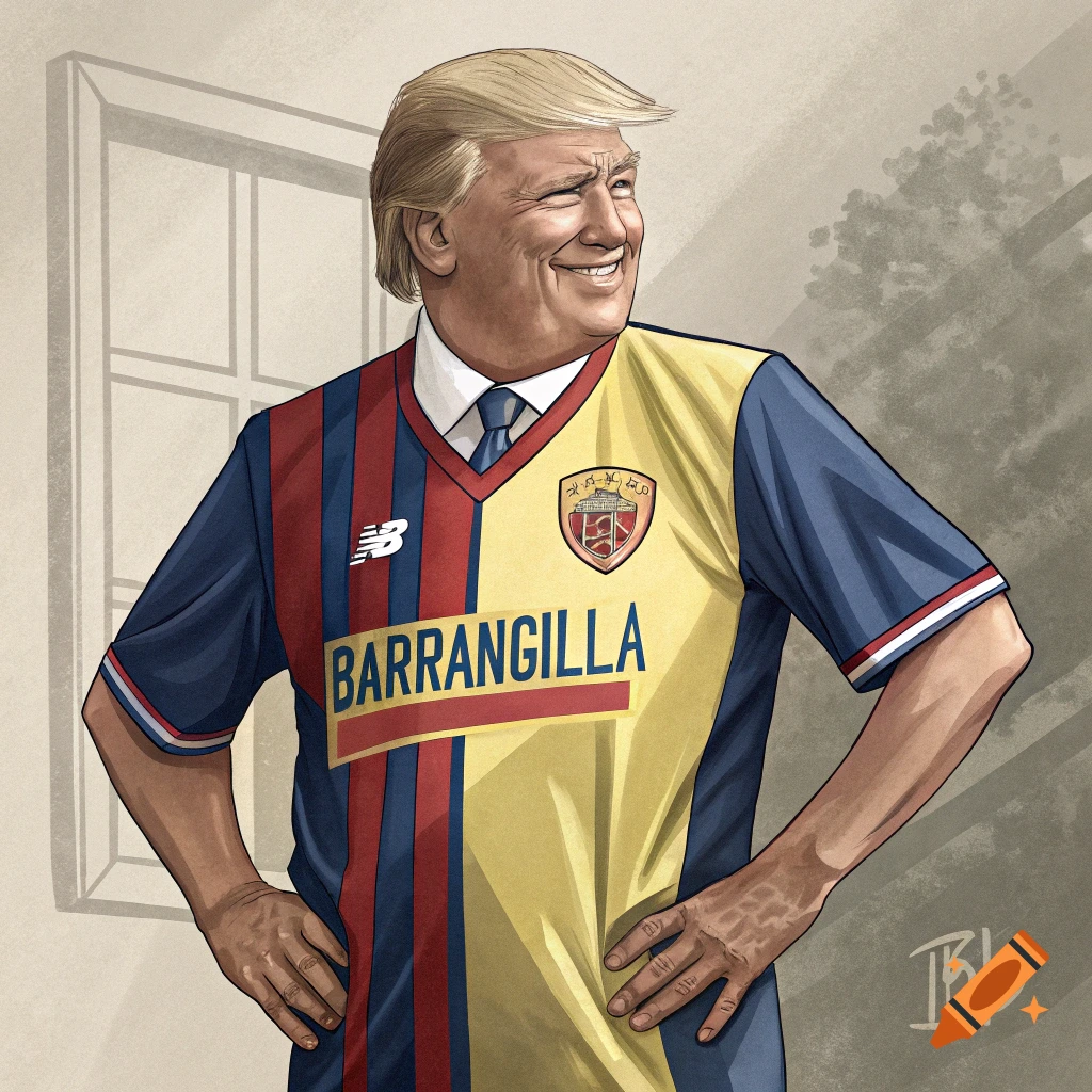 Illustration of Donald Trump wearing a Barranquilla Junior soccer ...