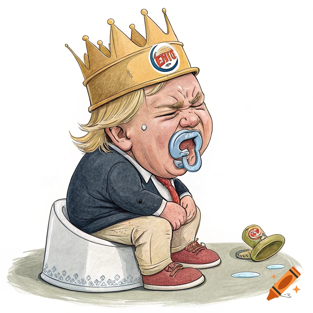 Caricature of Donald Trump as a crying baby with a pacifier sitting on ...