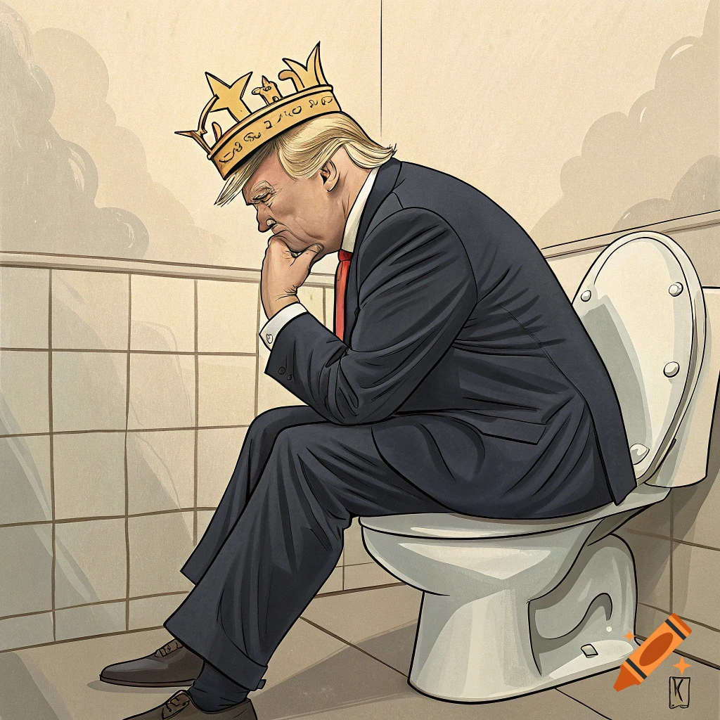 Political cartoon of Donald Trump sitting on a toilet with a crown ...