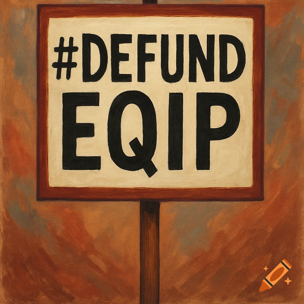 A painted sign with the text #DEFUND EQIP on Craiyon