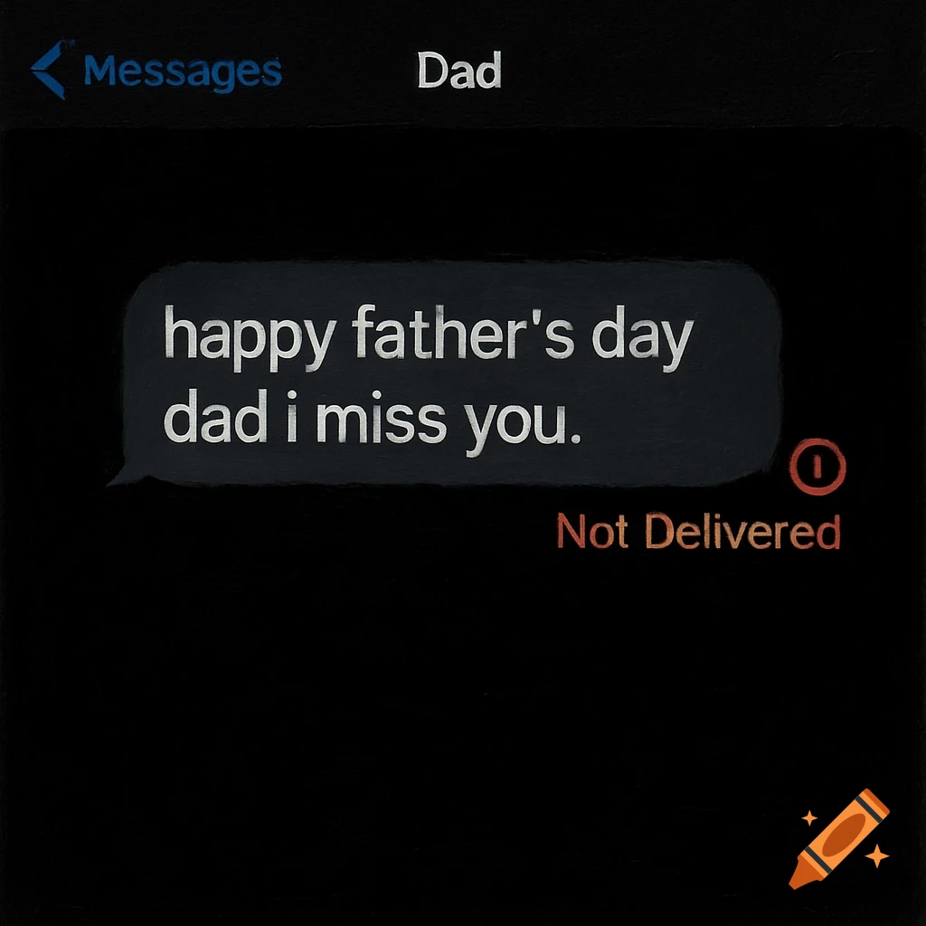 A phone screen showing an undelivered text message saying 'happy father ...