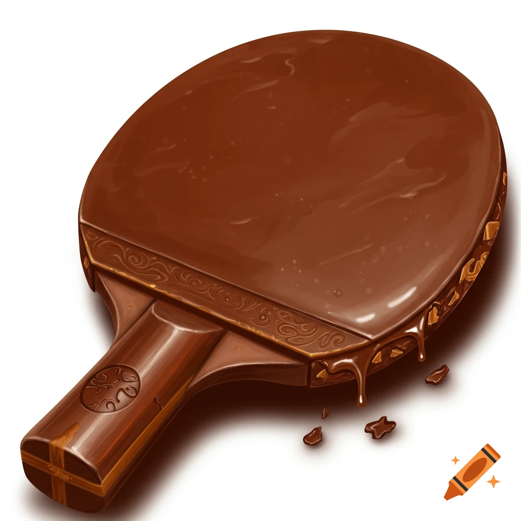 Illustration of a ping pong racket made of melting chocolate on Craiyon