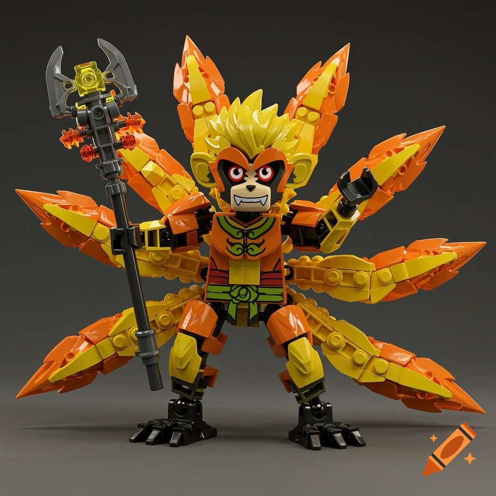 Lego figure of an orange and yellow monkey character with multiple ...