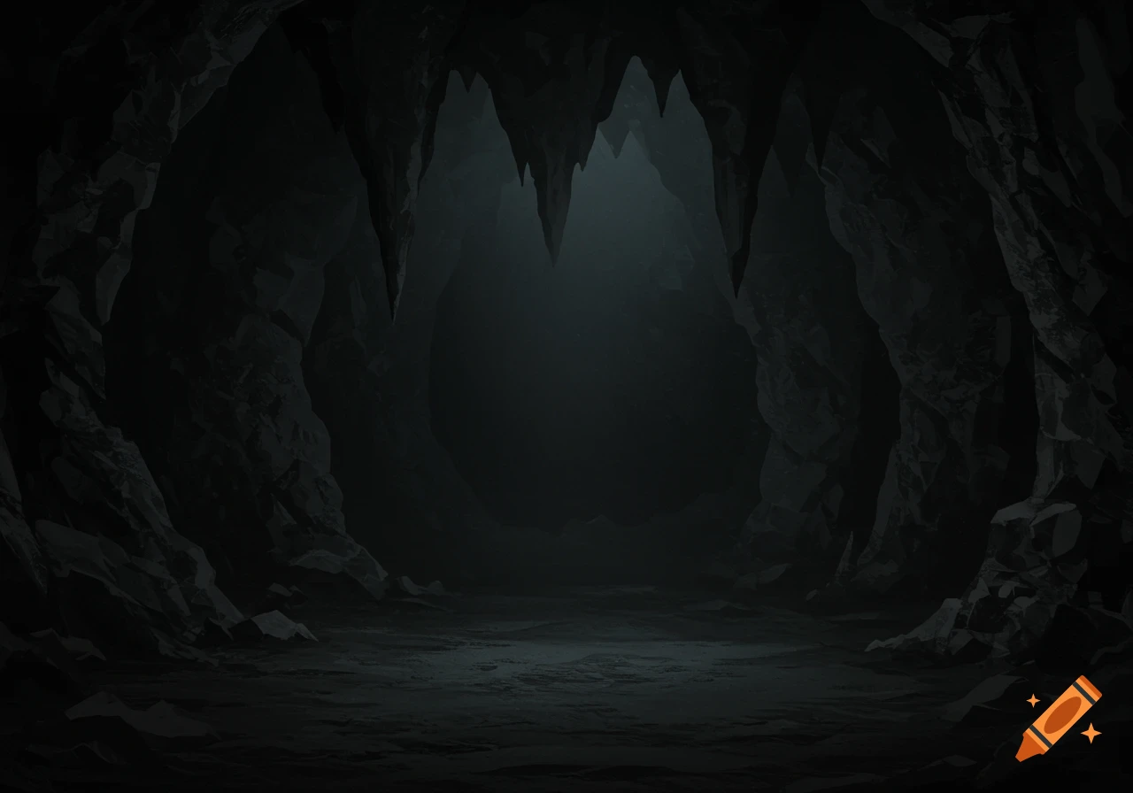 Dark cave interior with hanging stalactites and dim light. on Craiyon