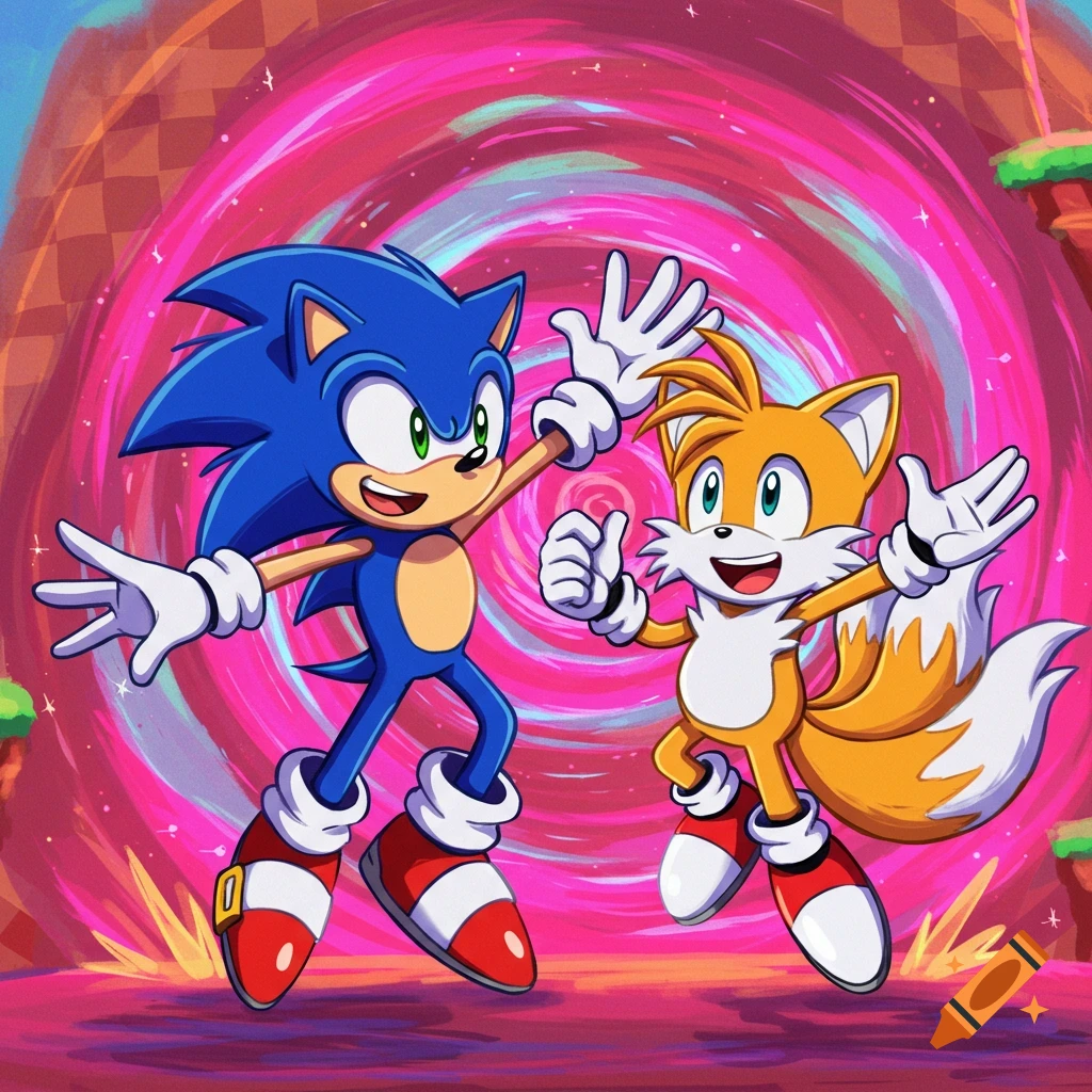Cartoon illustration of Sonic the Hedgehog and Tails posing together in ...
