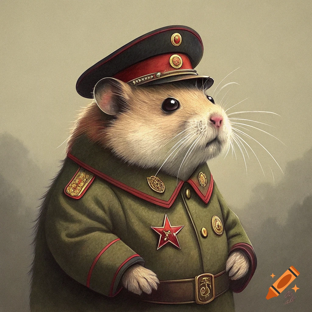 A hamster wearing a Soviet military uniform on Craiyon