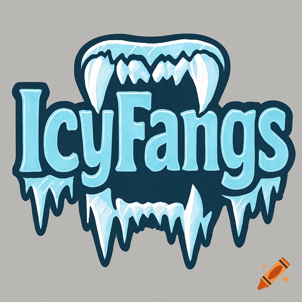 Logo with icy fangs and the text IcyFangs. on Craiyon