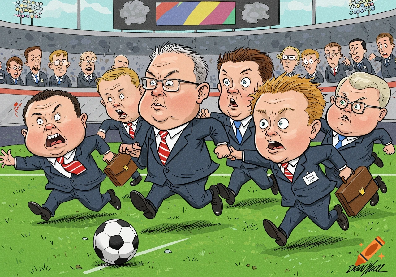 Cartoon of several caricatured businessmen in suits with exaggerated ...