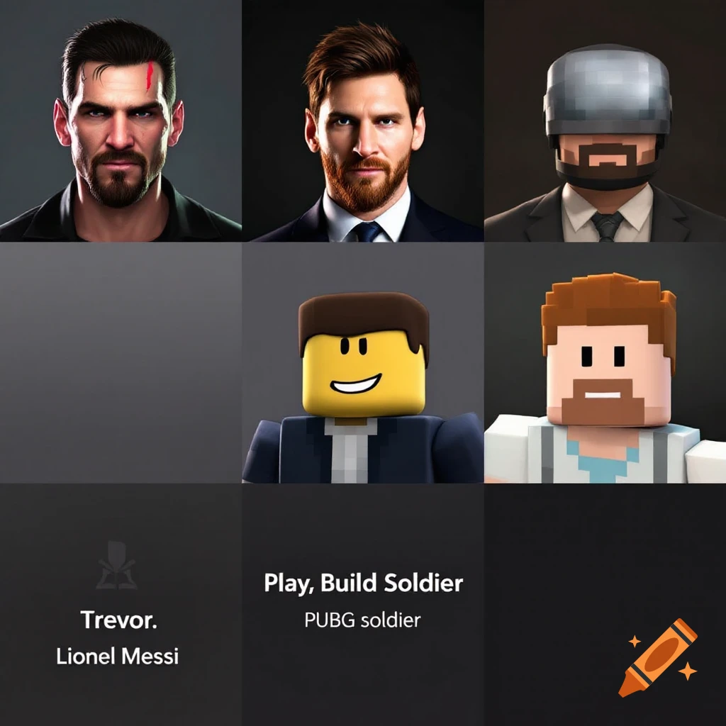 Portraits of video game characters and Lionel Messi in realistic and ...