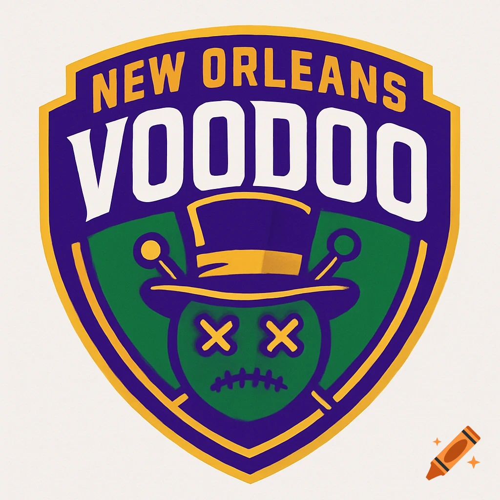 New Orleans Voodoo sports logo in purple, green, and gold with a ...