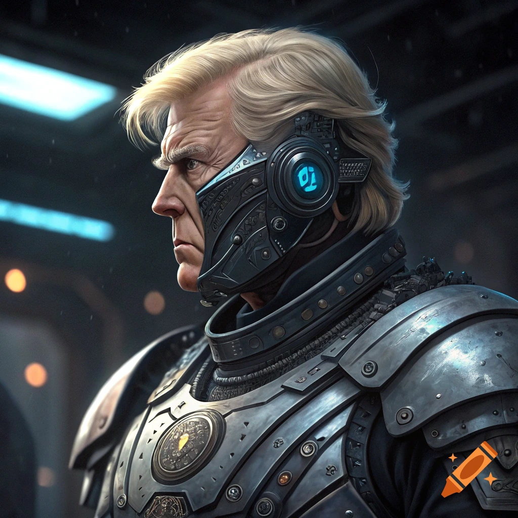 A portrait of a person resembling Donald Trump wearing futuristic ...