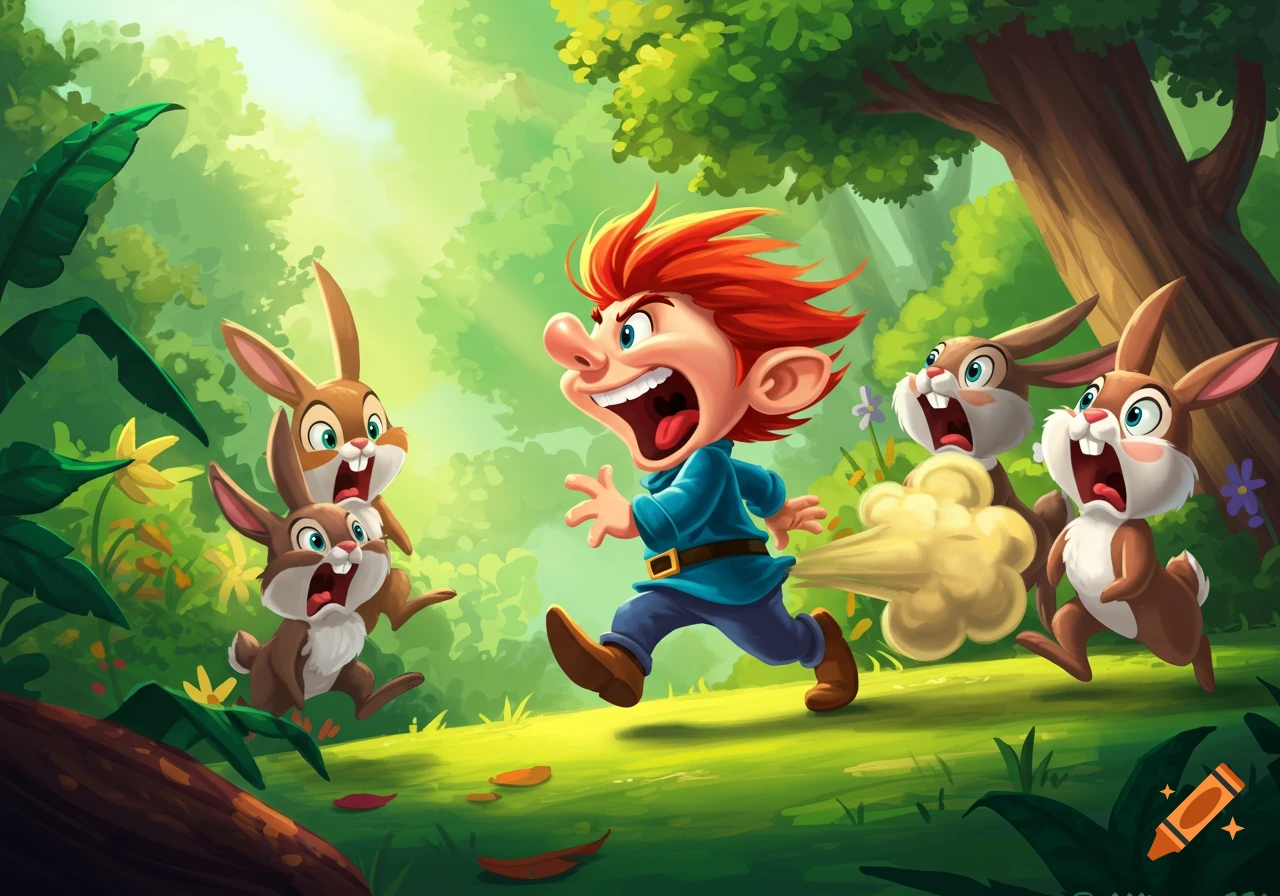 Cartoon illustration of a boy farting while running from shocked ...