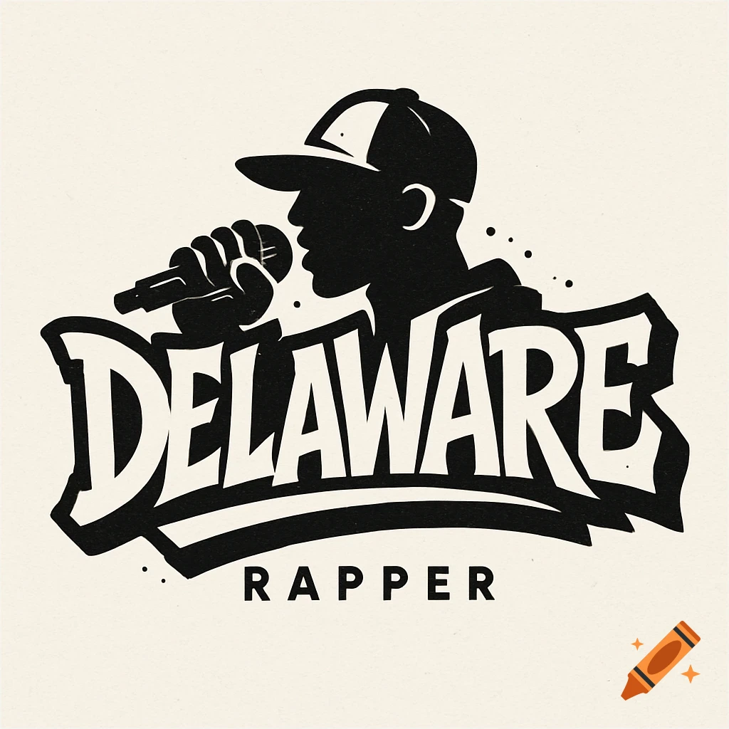 Black and white logo of a rapper silhouette with a microphone and text ...
