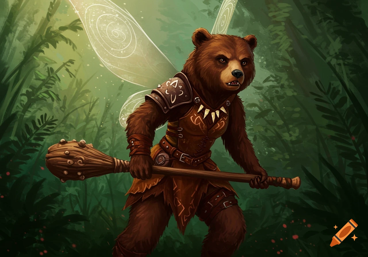 Fantasy illustration of a bear character dressed as a barbarian with ...