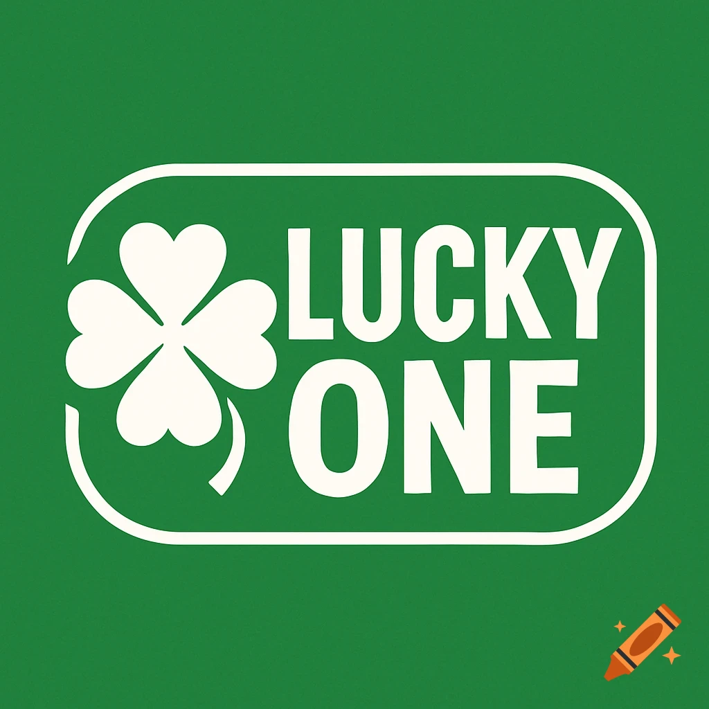 Logo with a white four-leaf clover and the text LUCKY ONE on a green ...