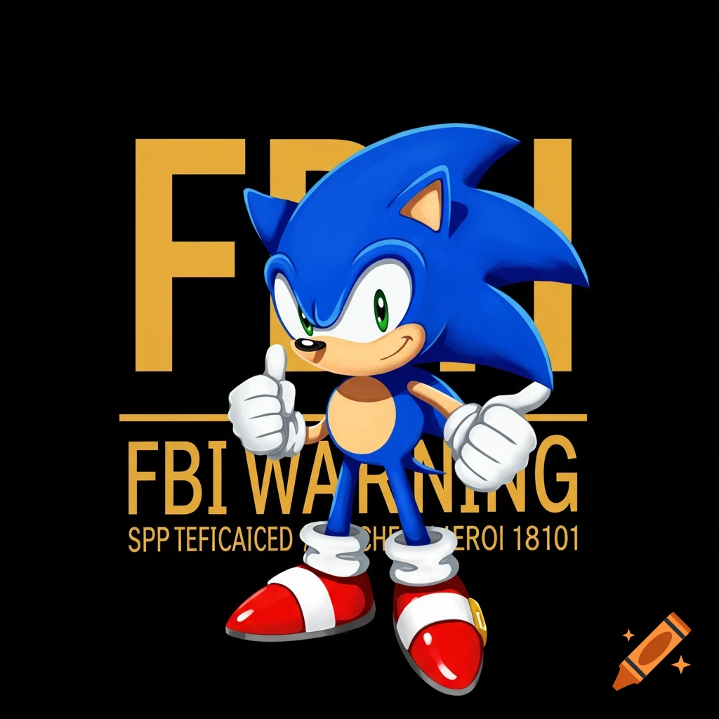 Sonic the Hedgehog giving thumbs up with FBI Warning text behind him ...