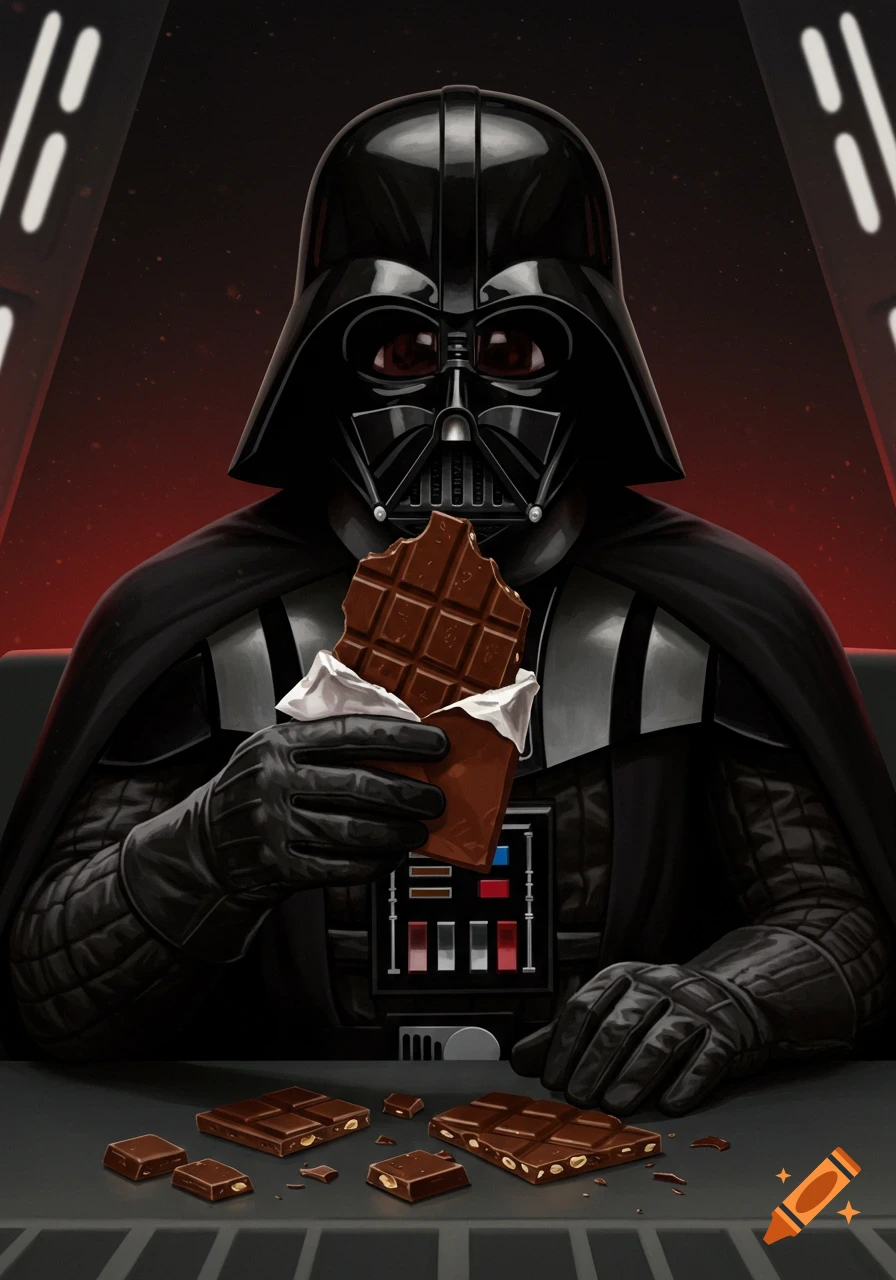 Illustration of Darth Vader sitting at a table and eating a large ...