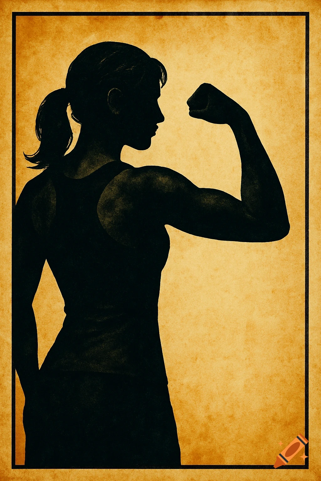Silhouette poster of a woman flexing her bicep on Craiyon