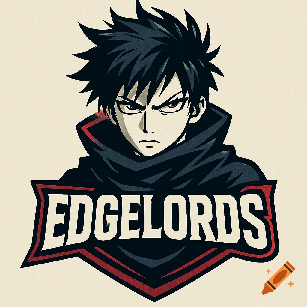 Anime style logo of a dark-haired character with the word EDGELORDS on ...