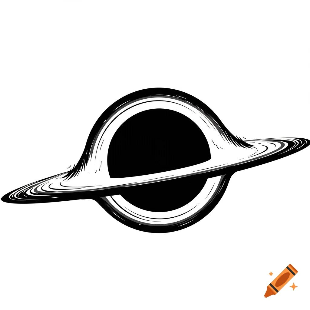 A stylized black and white vector icon of a black hole with an ...