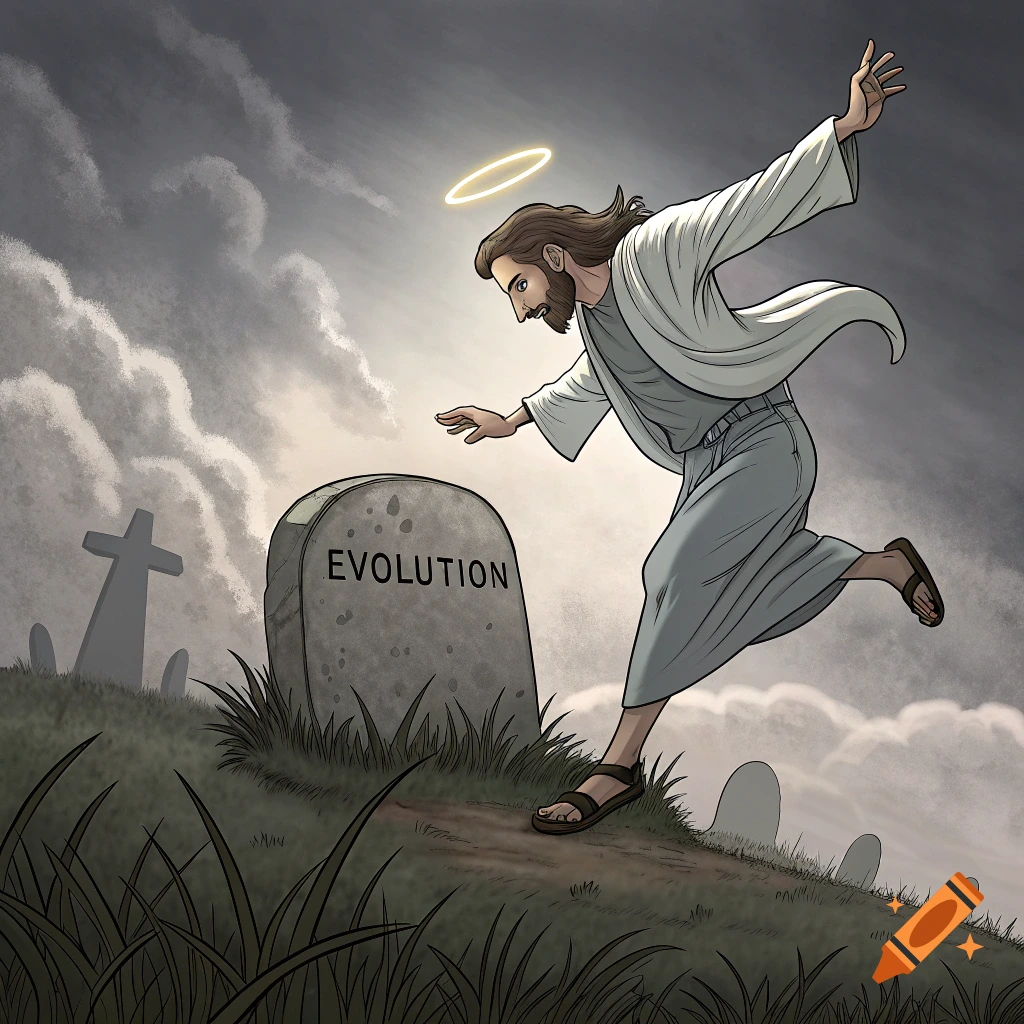 Illustration of a figure resembling Jesus running towards a tombstone ...